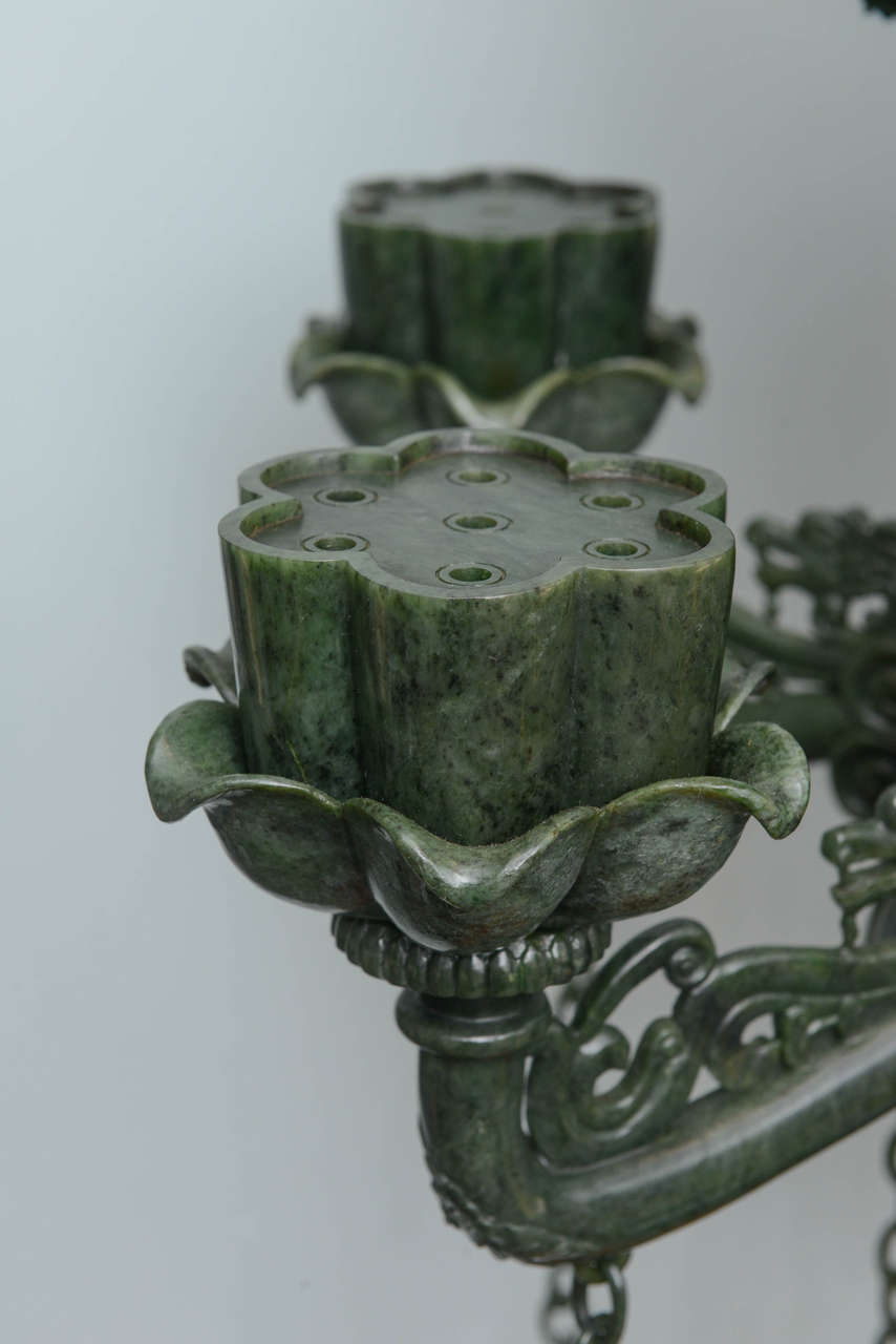 Sensational Pair of Jasper Jade Lanterns with Carved Wood Dragon Stands ...