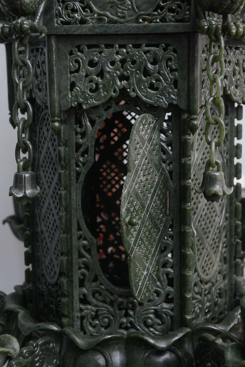 Sensational Pair of Jasper Jade Lanterns with Carved Wood Dragon Stands ...