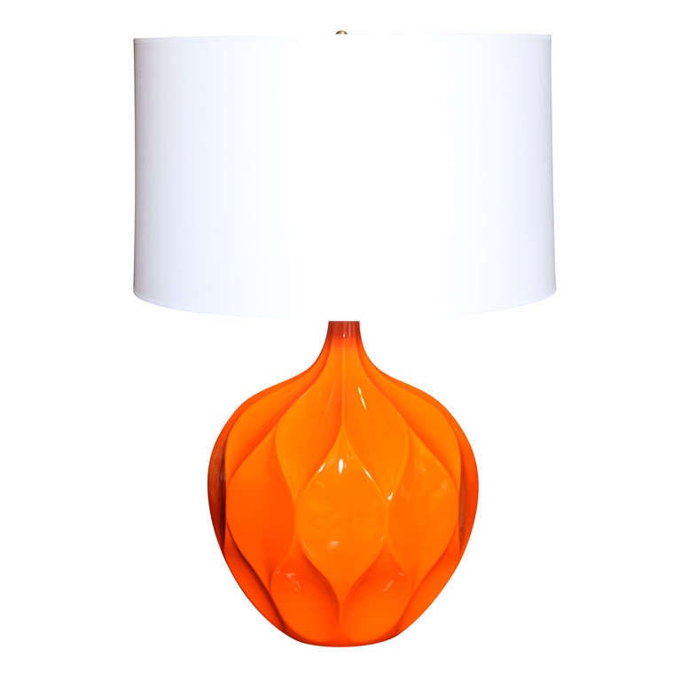 Large orange honeycomb ceramic lamp at 1stDibs