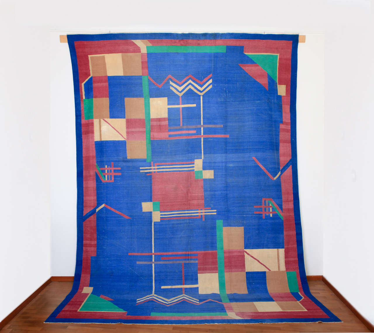 Antique Art Deco Oversize Indian Cotton Dhurrie For Sale at 1stDibs