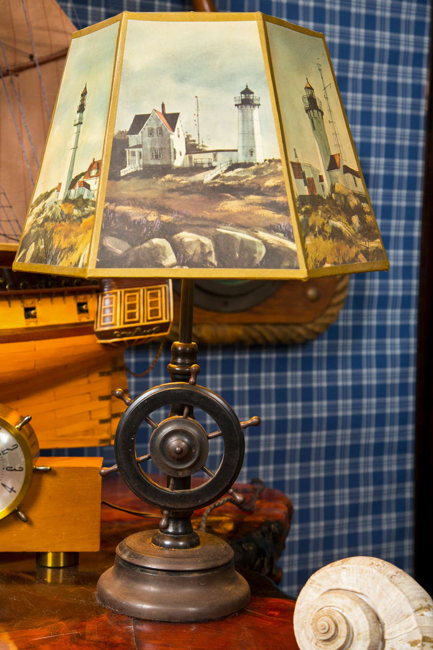 Ships Wheel Table Lamp With Parchment Shade For Sale at 1stDibs