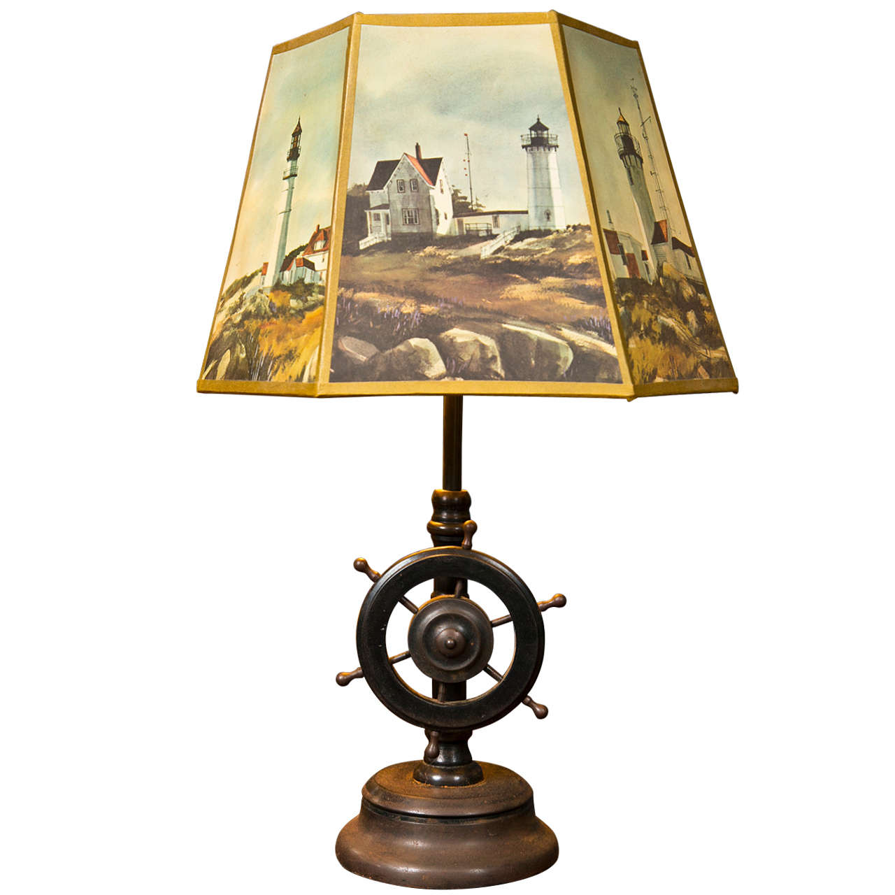 Ships Wheel Table Lamp With Parchment Shade For Sale at 1stDibs