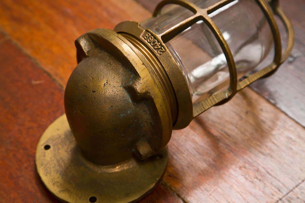 Pair Of Bronze Ship's Passage Lamps With Side Wall Mounts For Sale at ...