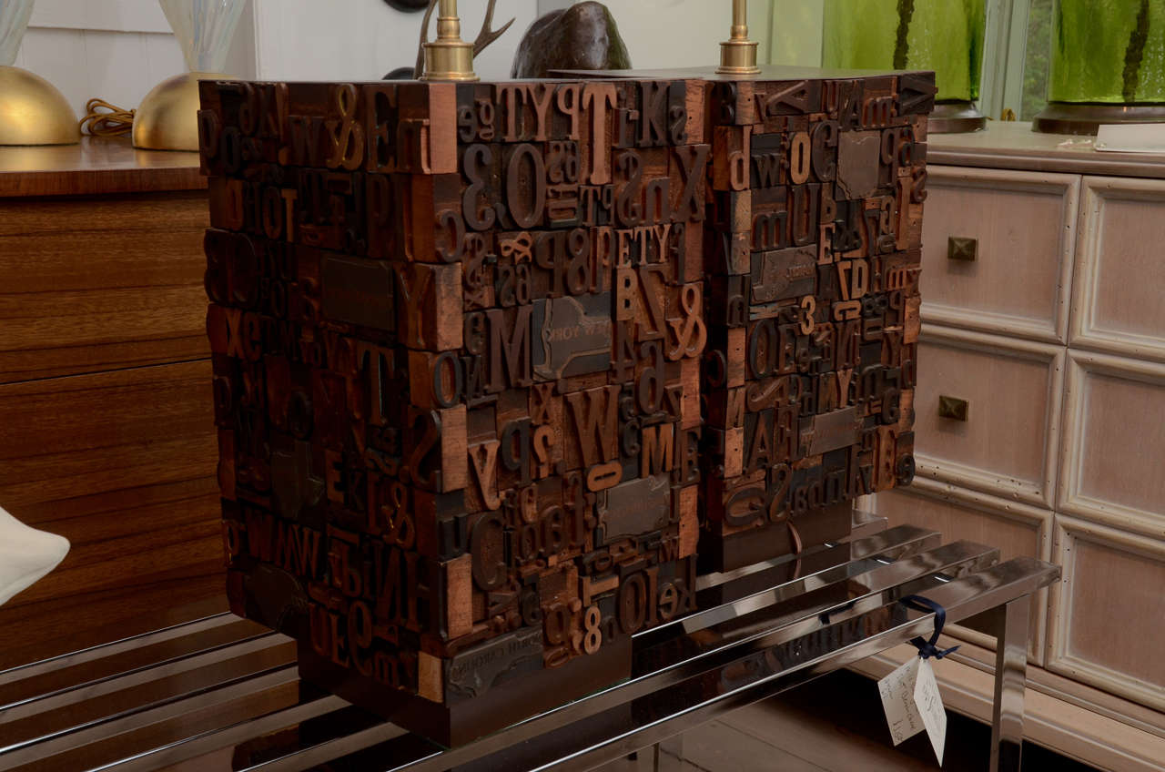 Pair of Resin and Wood Block Printers Lamps at 1stDibs