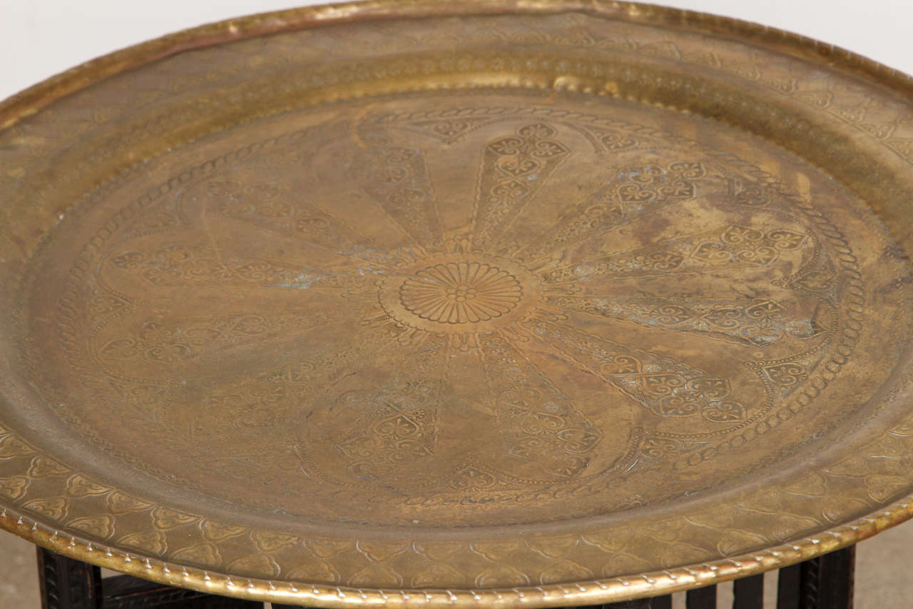 Middle Eastern Persian Brass Tray Table With Folding Wooden Base at ...