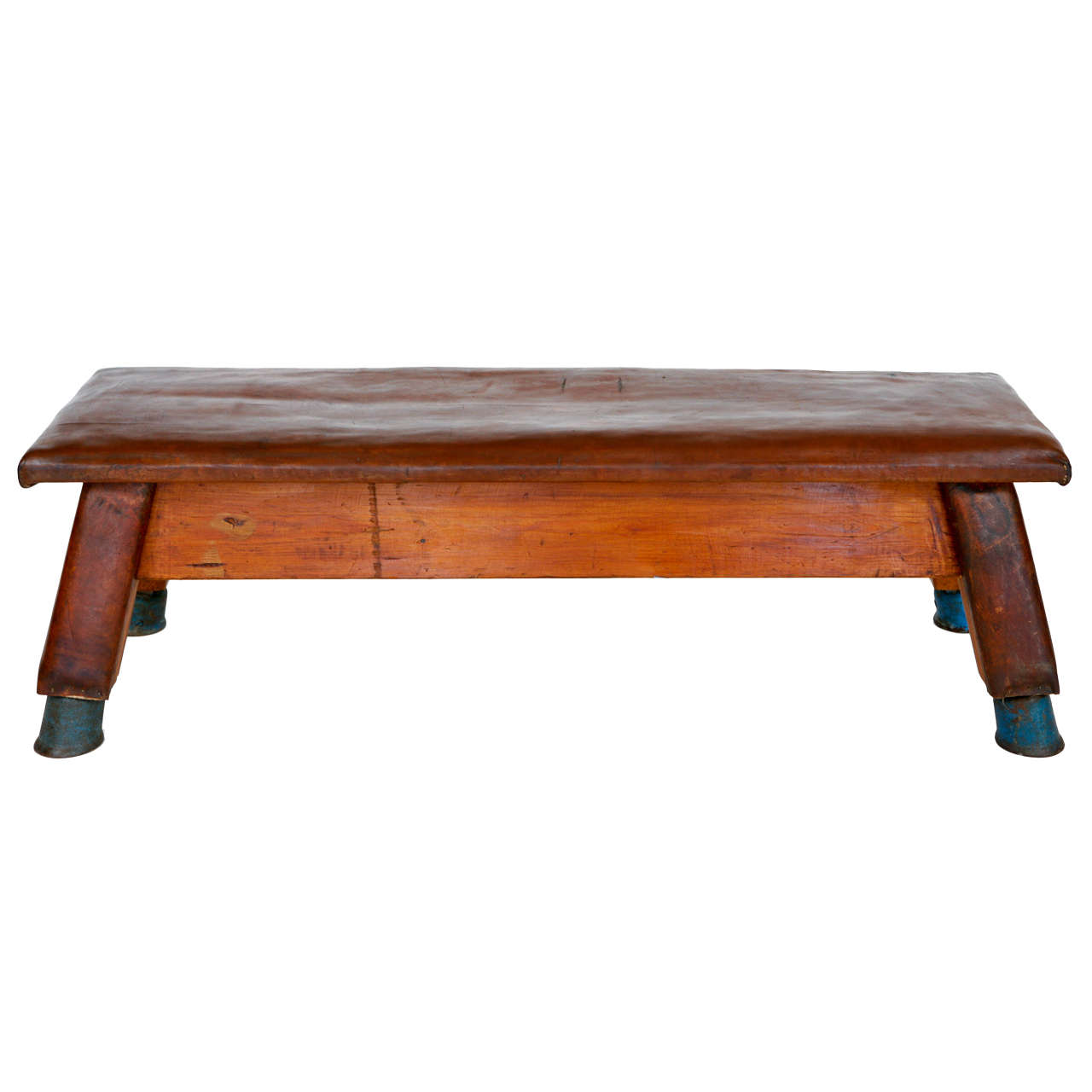 French Leather and Wood Gym Bench at 1stDibs