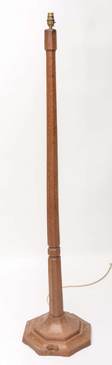 Mouseman English Oak Standing Lamp with Polygonal Base and Fat "Mousey ...