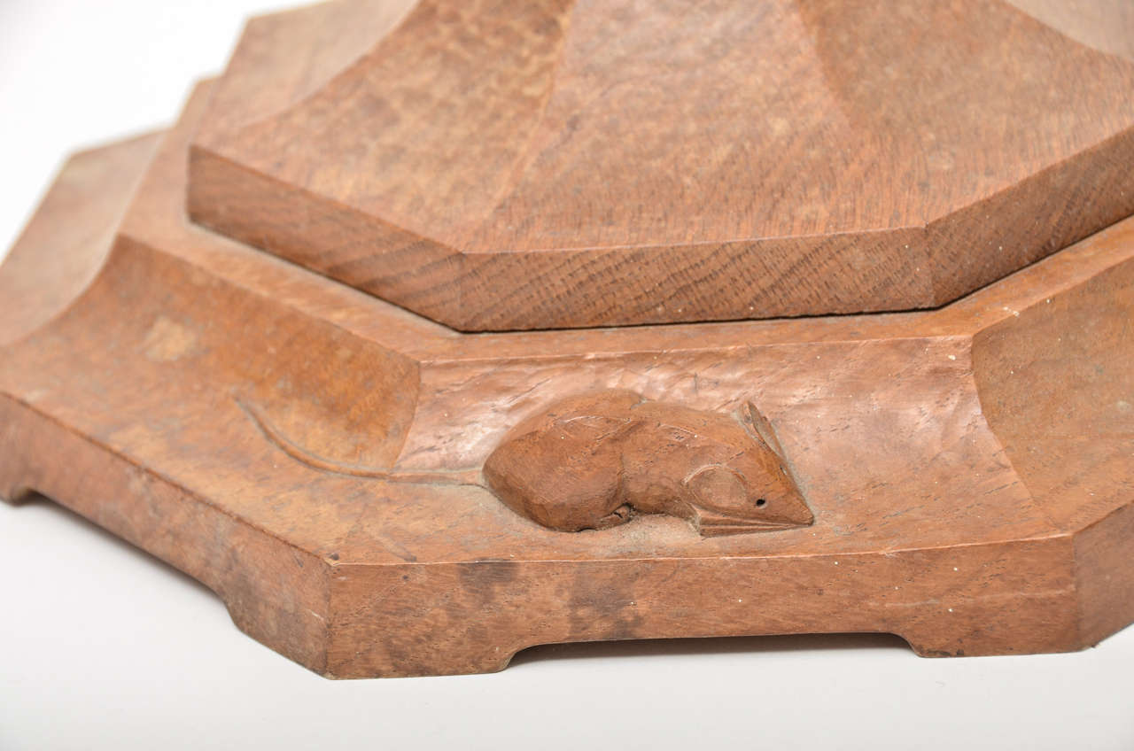 Mouseman English Oak Standing Lamp with Polygonal Base and Fat "Mousey ...