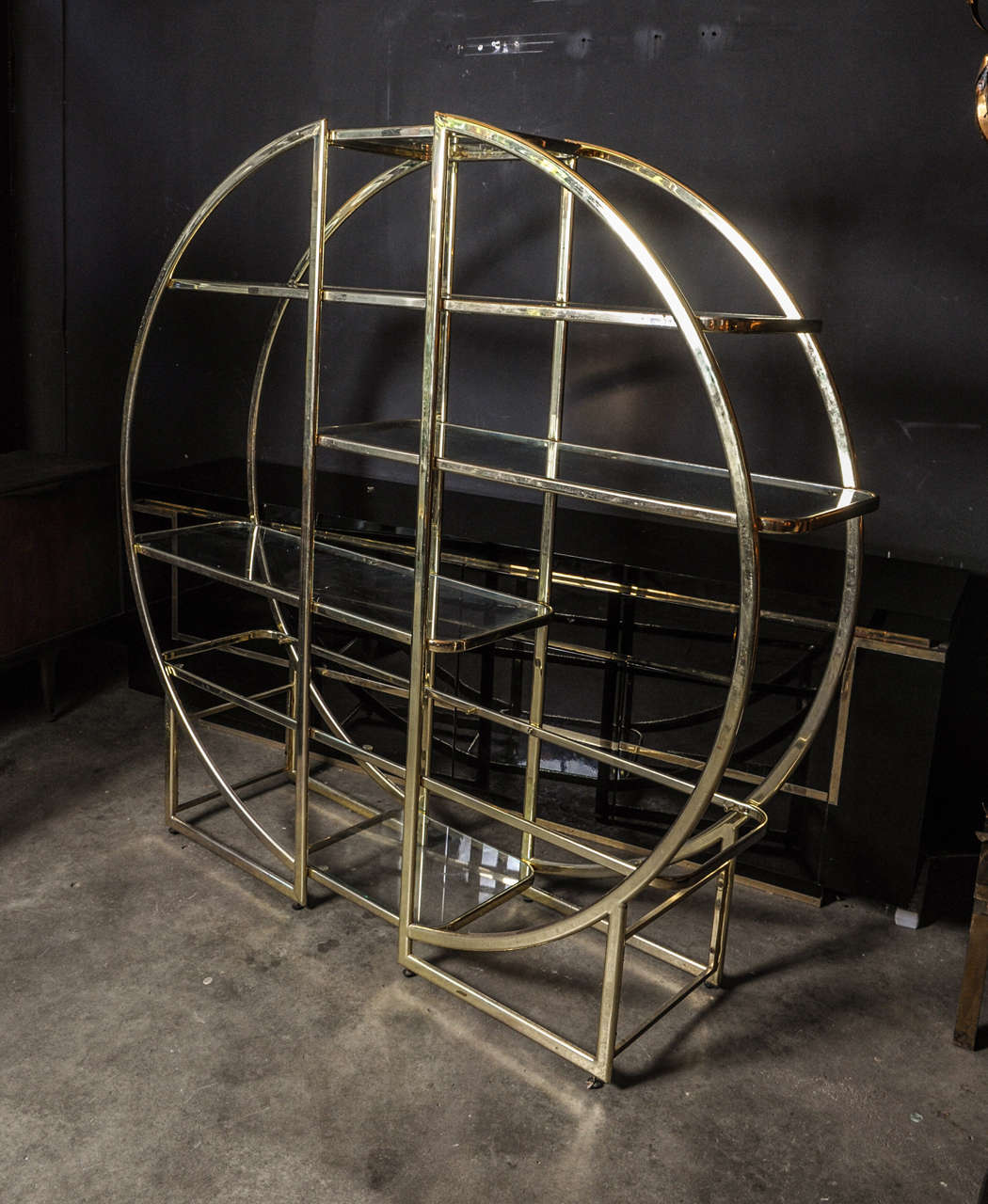 Architectural Circular Vitrine Etagere in the Style of Milo Baughman at ...