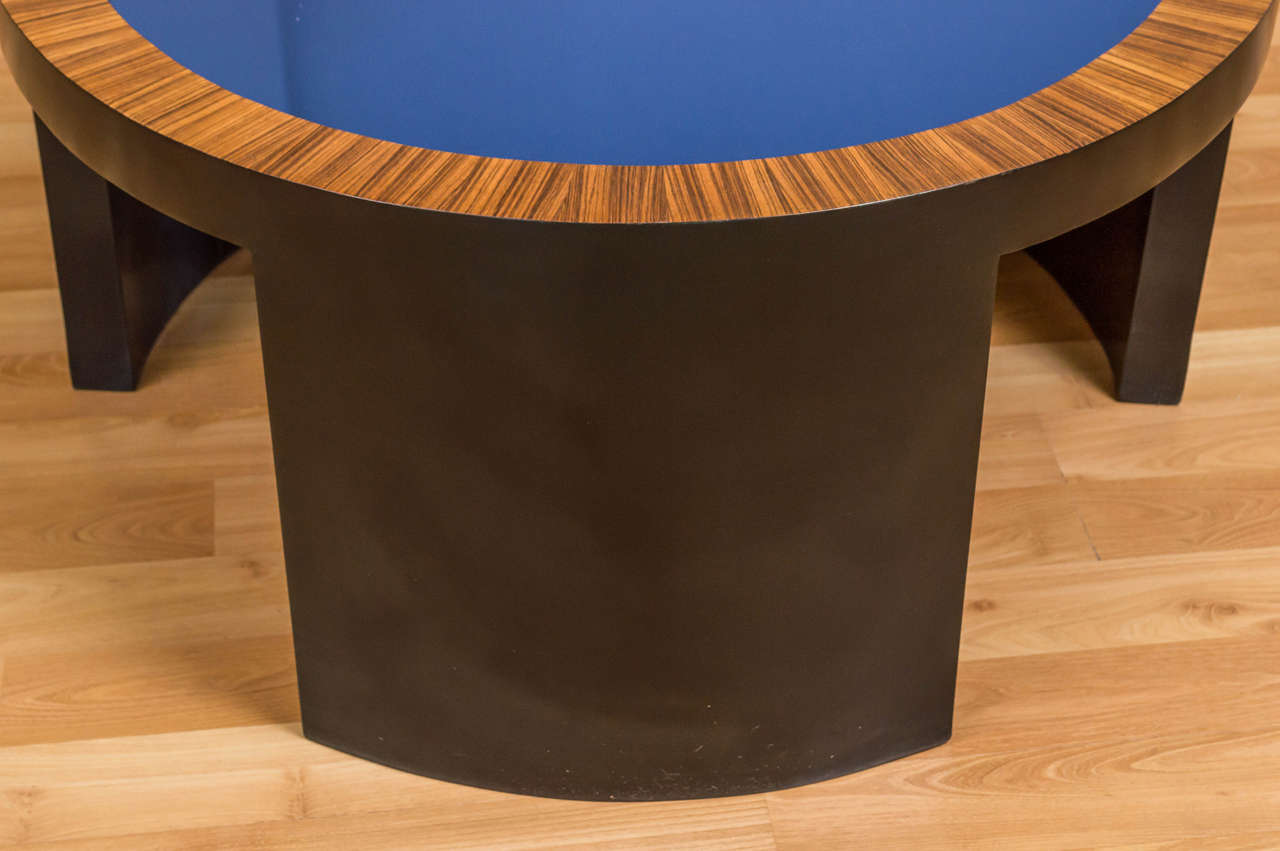 Round Coffee Table with Cobalt Blue Glass Top Attributed to Gilbert ...