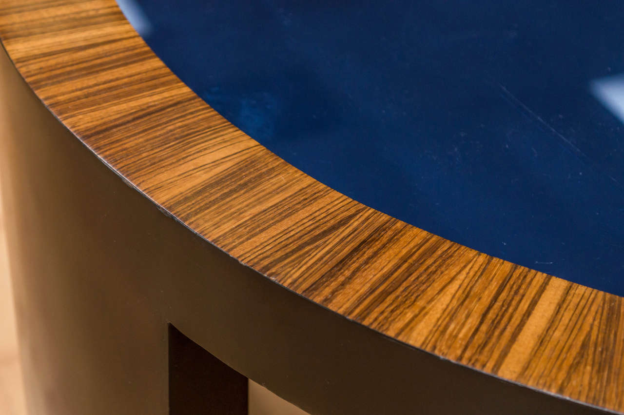 Round Coffee Table with Cobalt Blue Glass Top Attributed to Gilbert ...