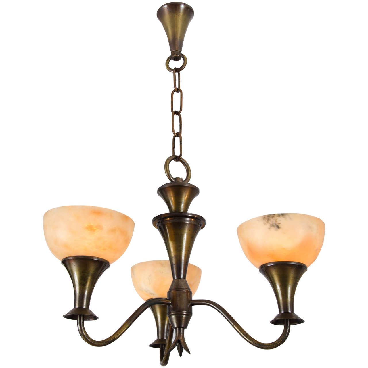 Art Deco Chandelier with Alabaster Shades For Sale at 1stDibs