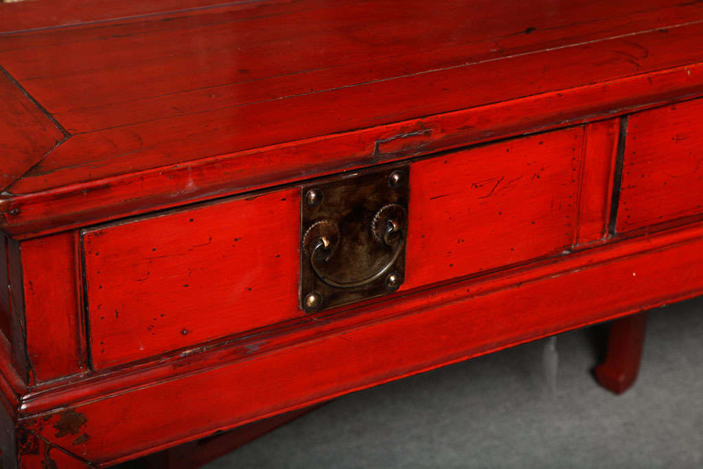 Red Lacquer Three Drawer Desk/Console Table at 1stDibs | red console table