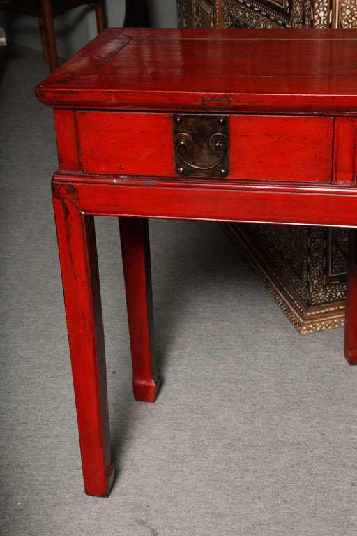 Red Lacquer Three Drawer Desk/Console Table at 1stDibs | red console table