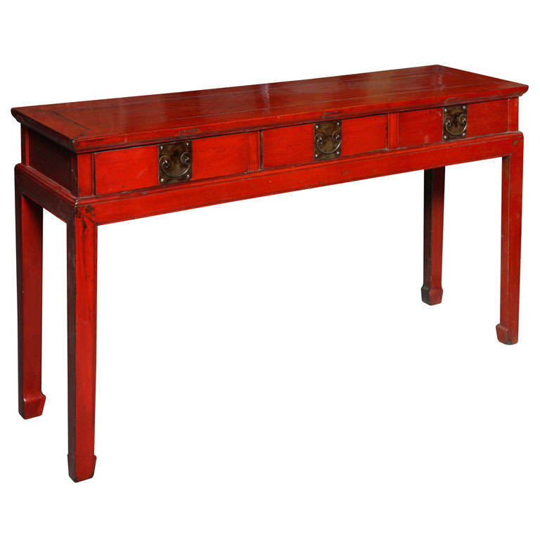 Red Lacquer Three Drawer Desk/Console Table at 1stDibs | red console table