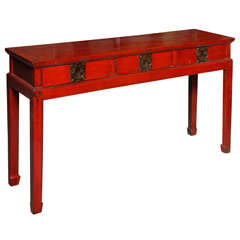 Red Lacquer Three Drawer Desk/Console Table at 1stDibs | red console table