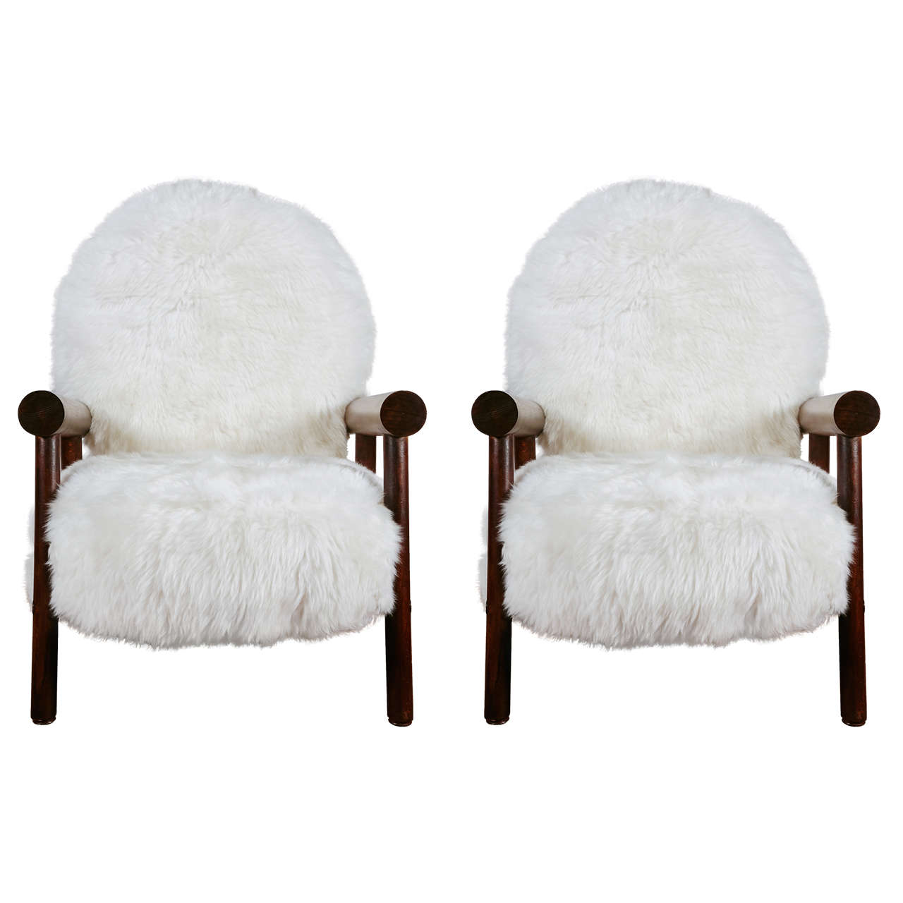Great Pair of "Mountain" Chairs Upholstered with Sheep Skins at 1stDibs