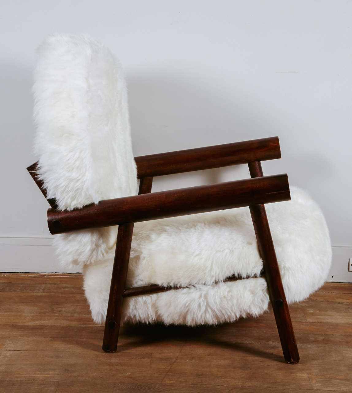 Great Pair of "Mountain" Chairs Upholstered with Sheep Skins at 1stDibs
