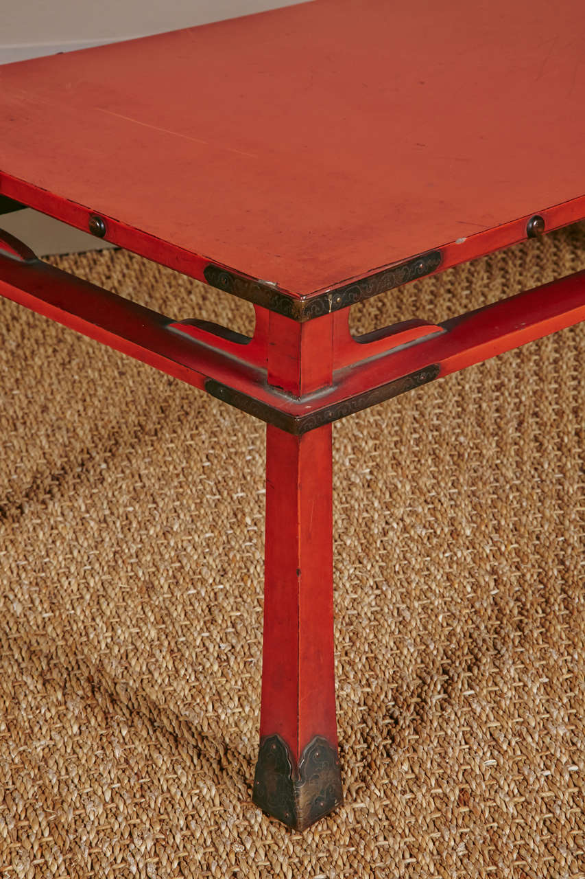 Japanese Negoro Lacquer Buddhist Offering Low Table with Brass at 1stDibs