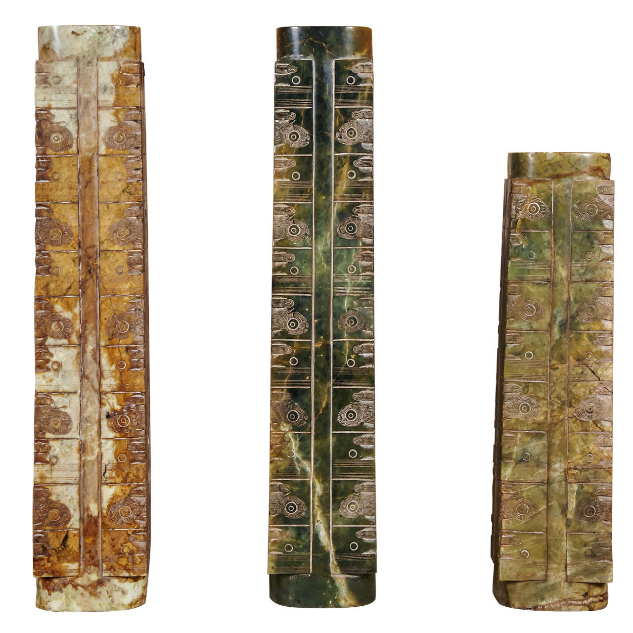 A Set Of Three Chinese Archaistic Style Carved Jade Cong For Sale at ...