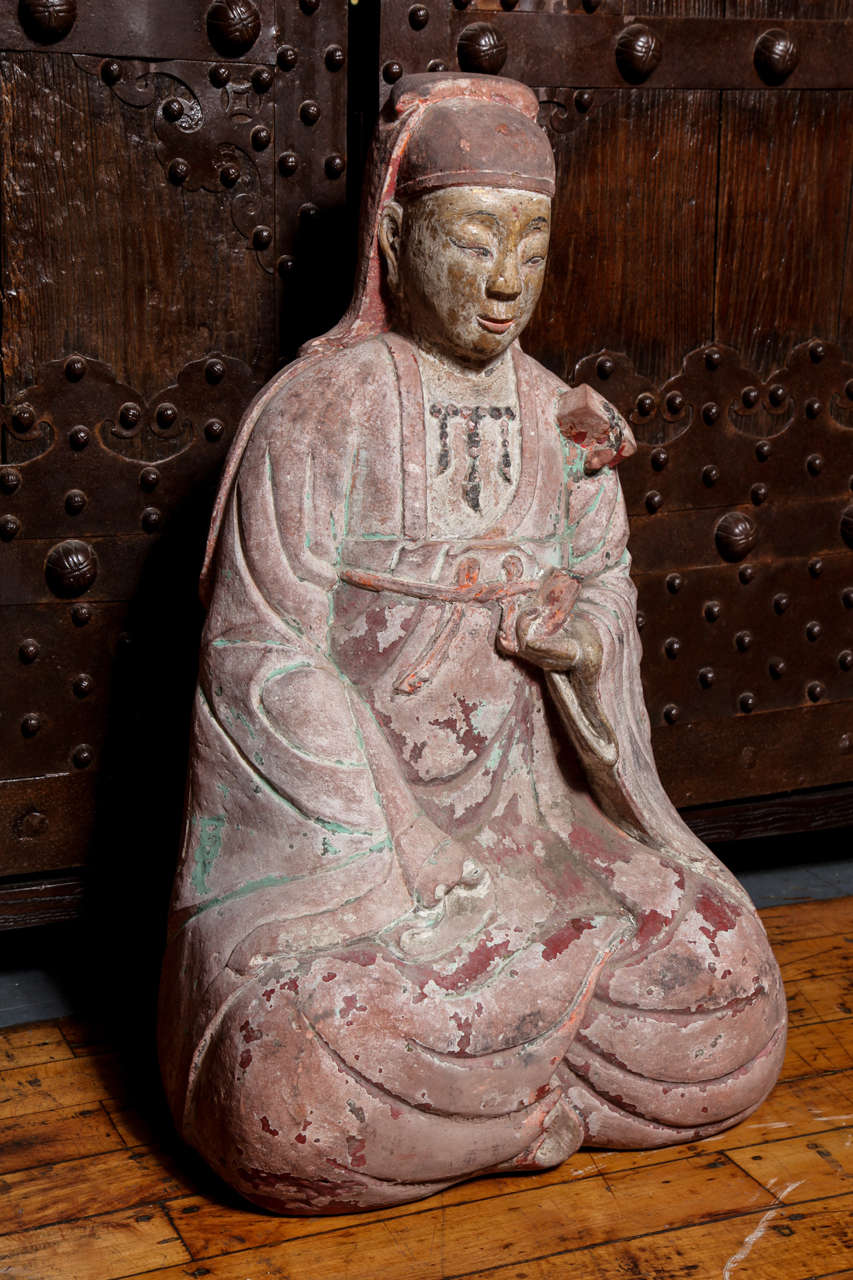 15th or 16th Century Painted Marble Chinese Statuette of the Goddess ...