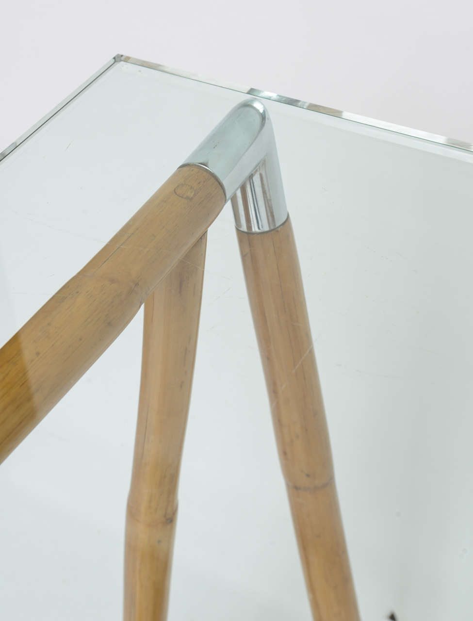 Bamboo Trestle Table with Glass Top and Chrome Detail at 1stDibs ...