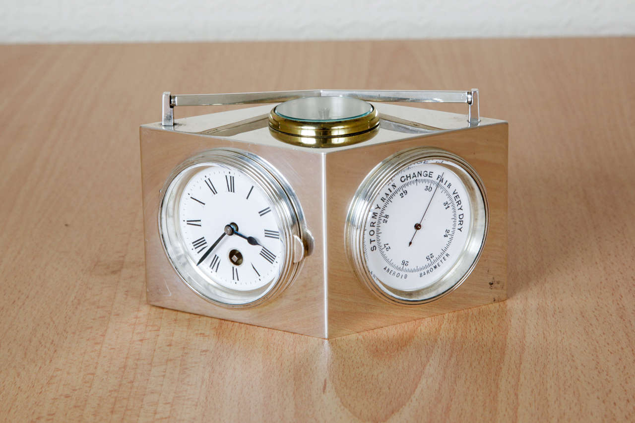 Sterling Silver Combination Clock For Sale at 1stDibs