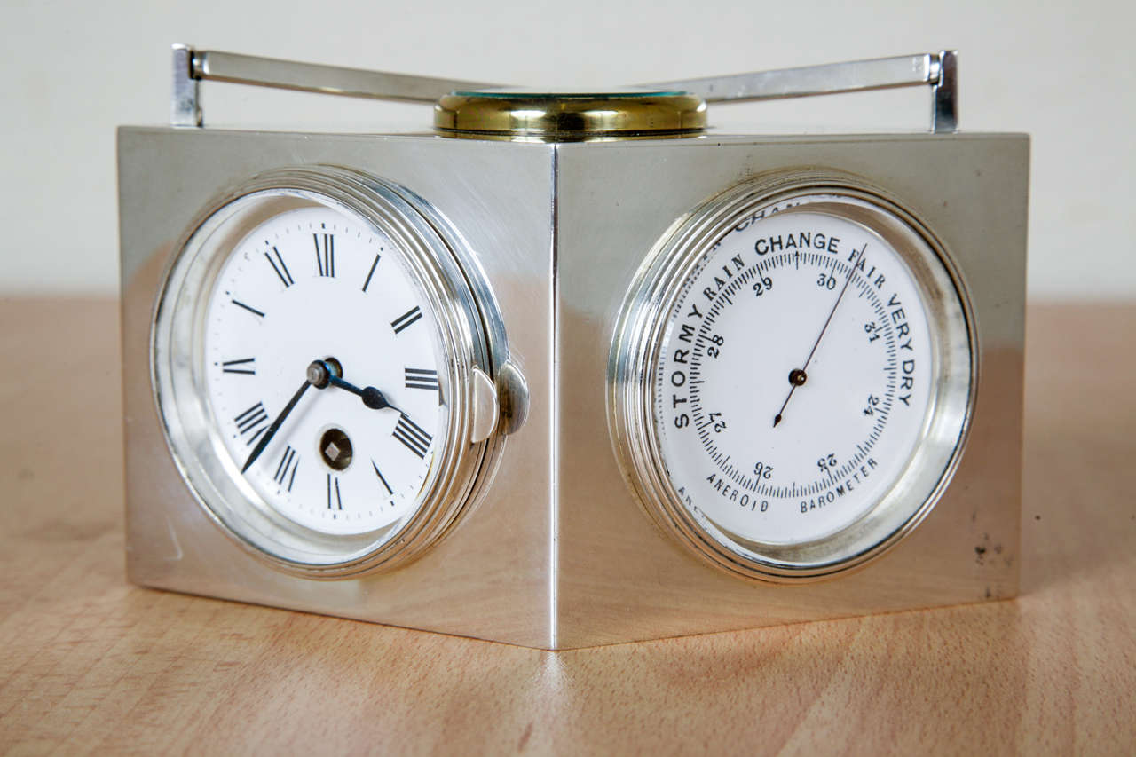 Sterling Silver Combination Clock For Sale at 1stDibs