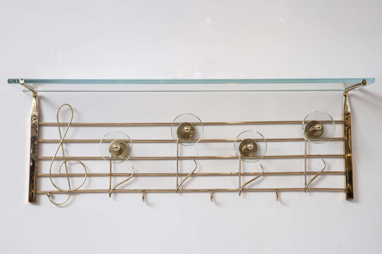 Rare Italian Brass and Glass Music Note Design Coat/Hat Rack at 1stDibs