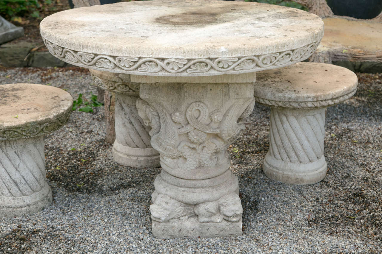French Cast Stone Set of Five Stools and a Pedestal Table at 1stDibs ...