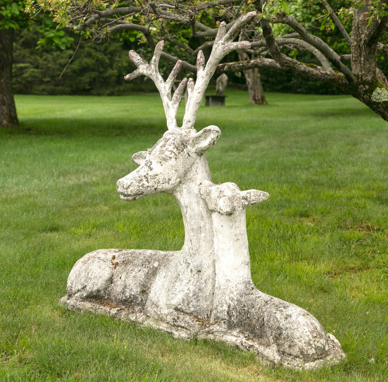 Unique Mother Deer and Baby Doe Cement Cast Sculpture For Sale at 1stDibs