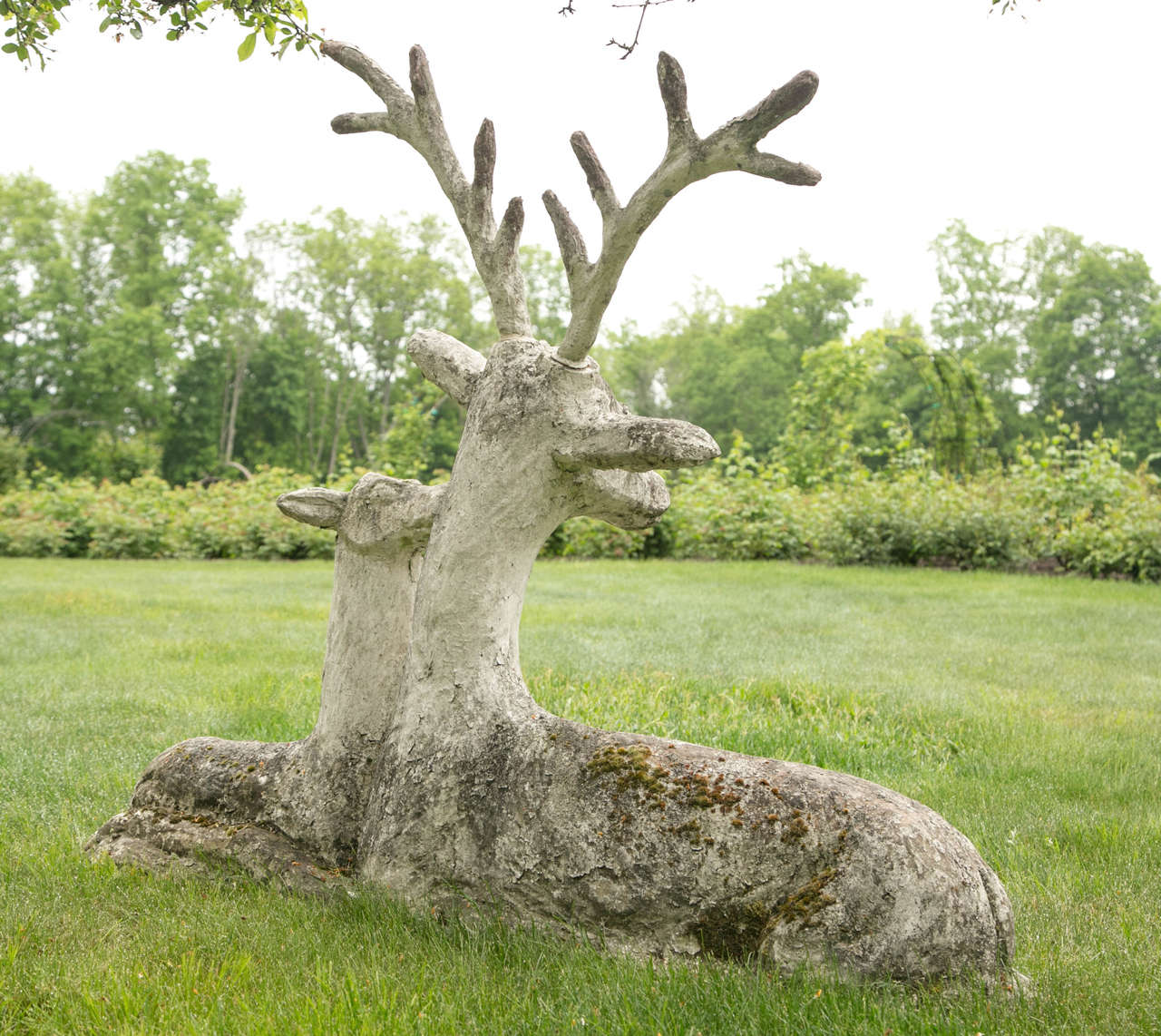 Unique Mother Deer and Baby Doe Cement Cast Sculpture For Sale at 1stDibs