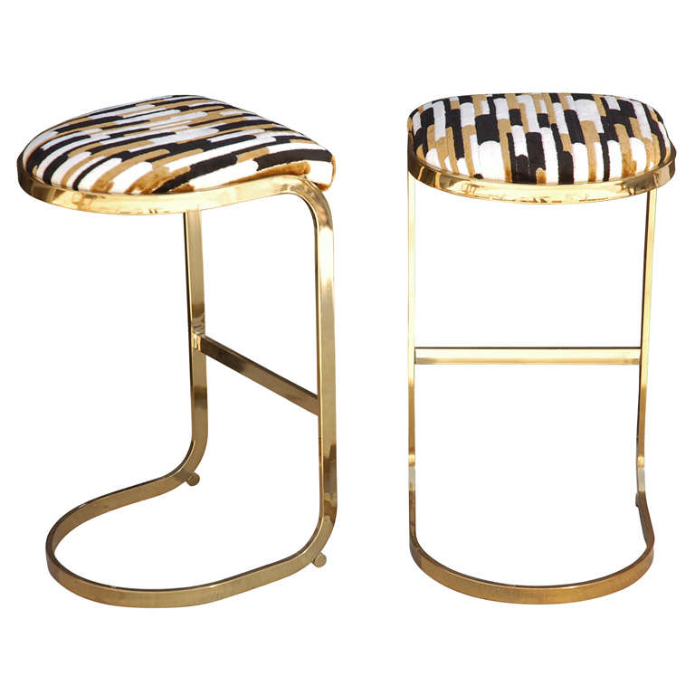 Pair of Brass Base Bar Stools by Dillingham at 1stDibs