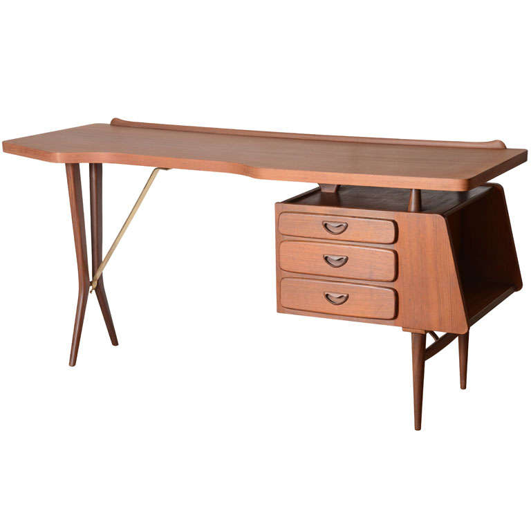 Mid Century Dutch Teak Desk at 1stDibs
