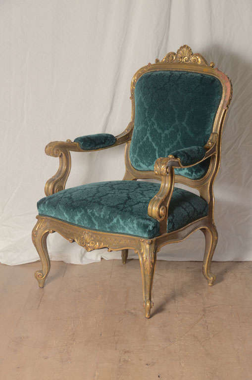 19th century Italian baroque Armchair in peacock blue For Sale at 1stDibs