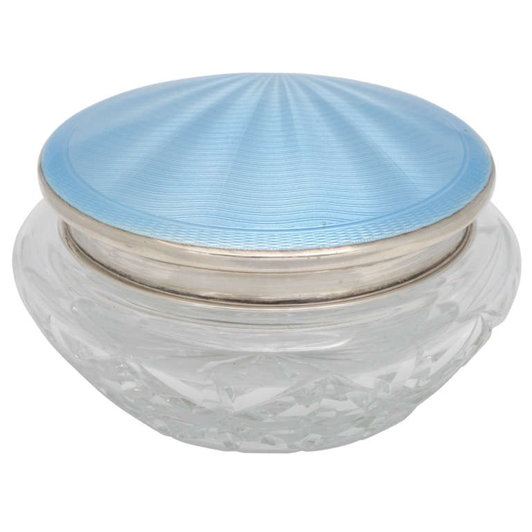 Sterling Silver, Crystal and Light Blue Enamel Powder Jar at 1stDibs