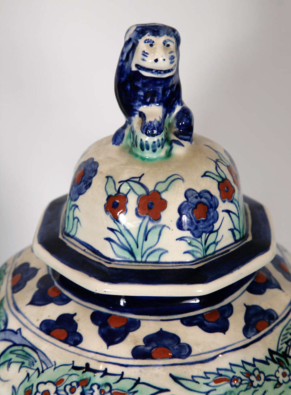 Pair of Belgian pottery covered vases For Sale at 1stDibs