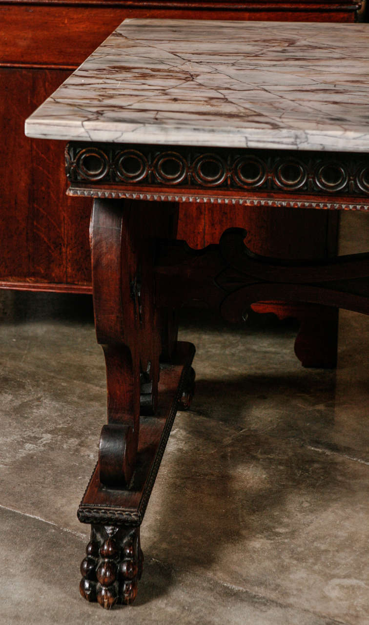 Antique Carved Library Table / Desk with Marble Top at 1stDibs ...