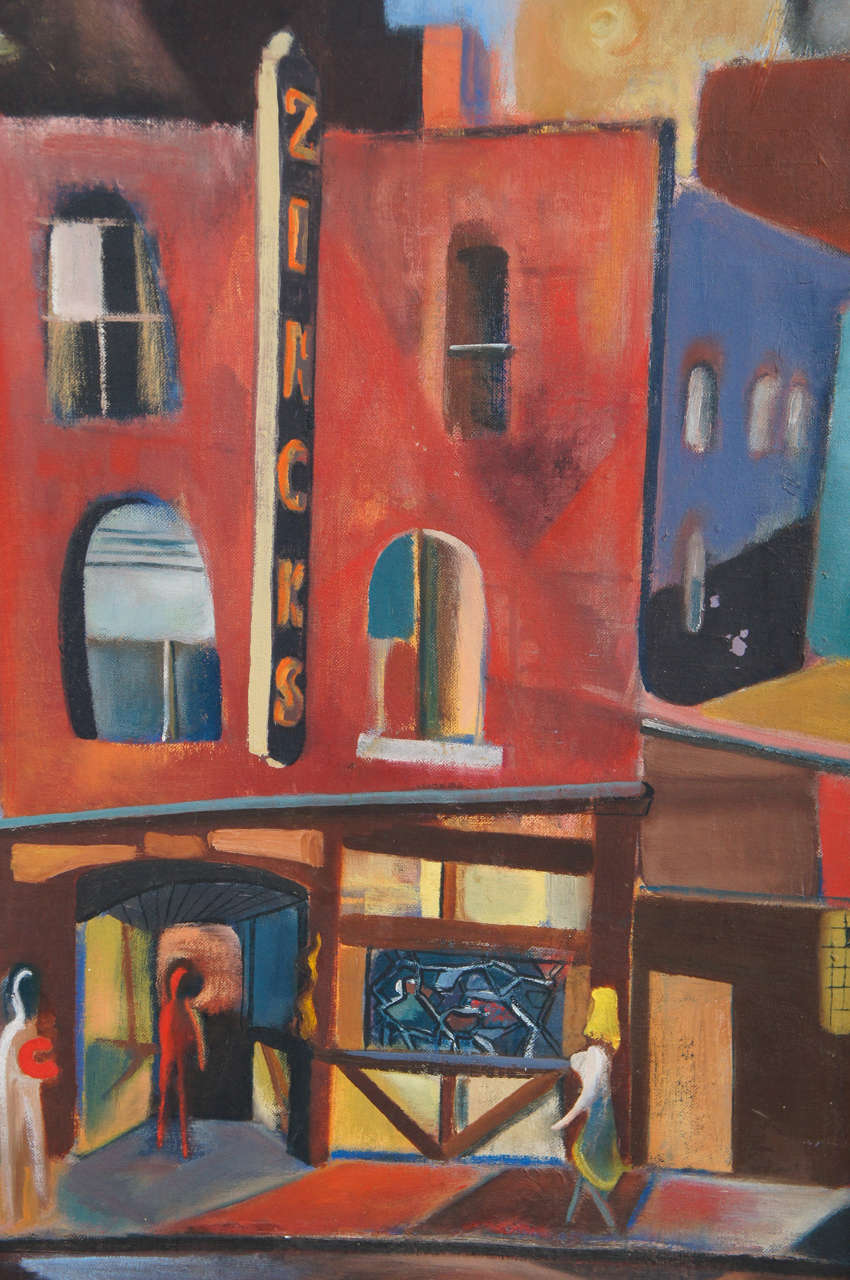 1950 Oil of Zincks Bar Ithaca NY by Edward Cowley at 1stDibs