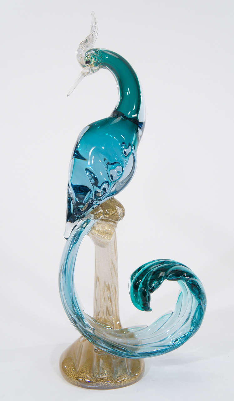 Pair of Turquoise Venetian/Murano Barbini Exotic Bird Sculptures at 1stDibs