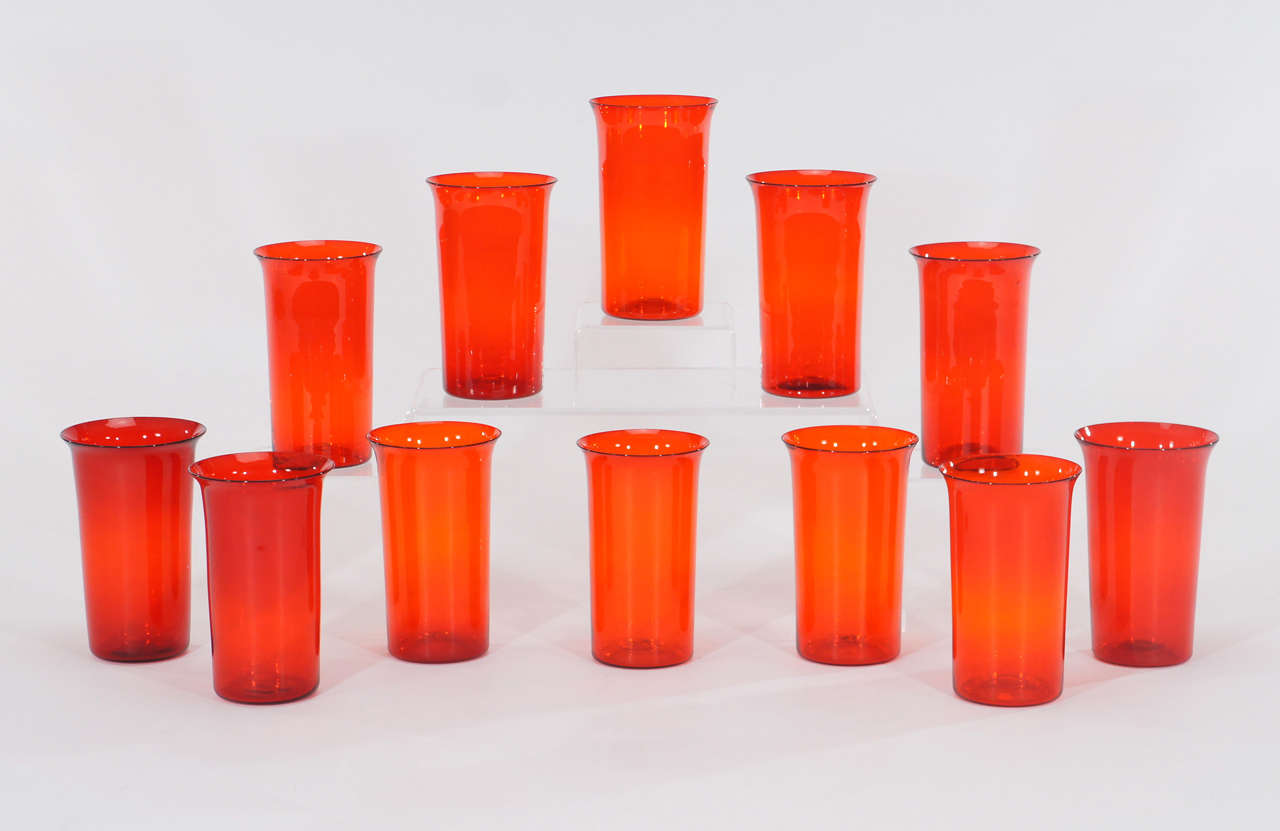 Set of 12 Hand Blown Venetian Ruby Red Tall Tumblers, Salviati at 1stDibs