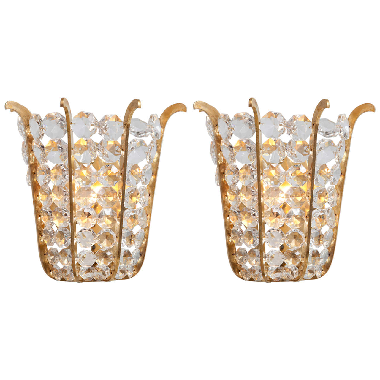 Gorgeous Beaded Basket Crystal Sconces at 1stDibs