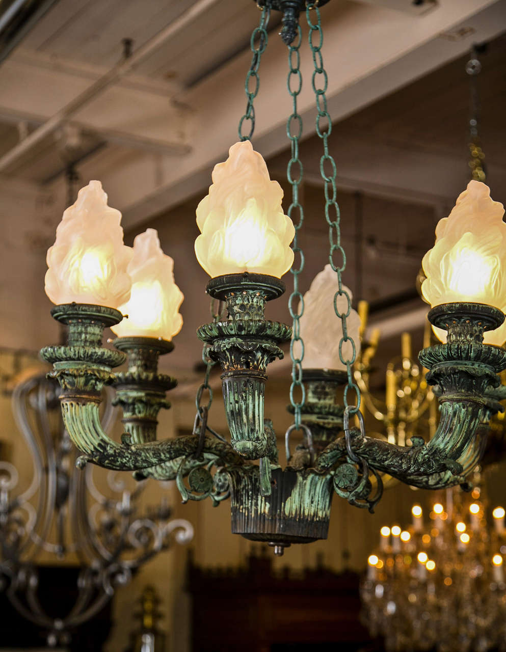 Pair of Antique Bronze Chandeliers Salvaged From Archiitectural Design ...