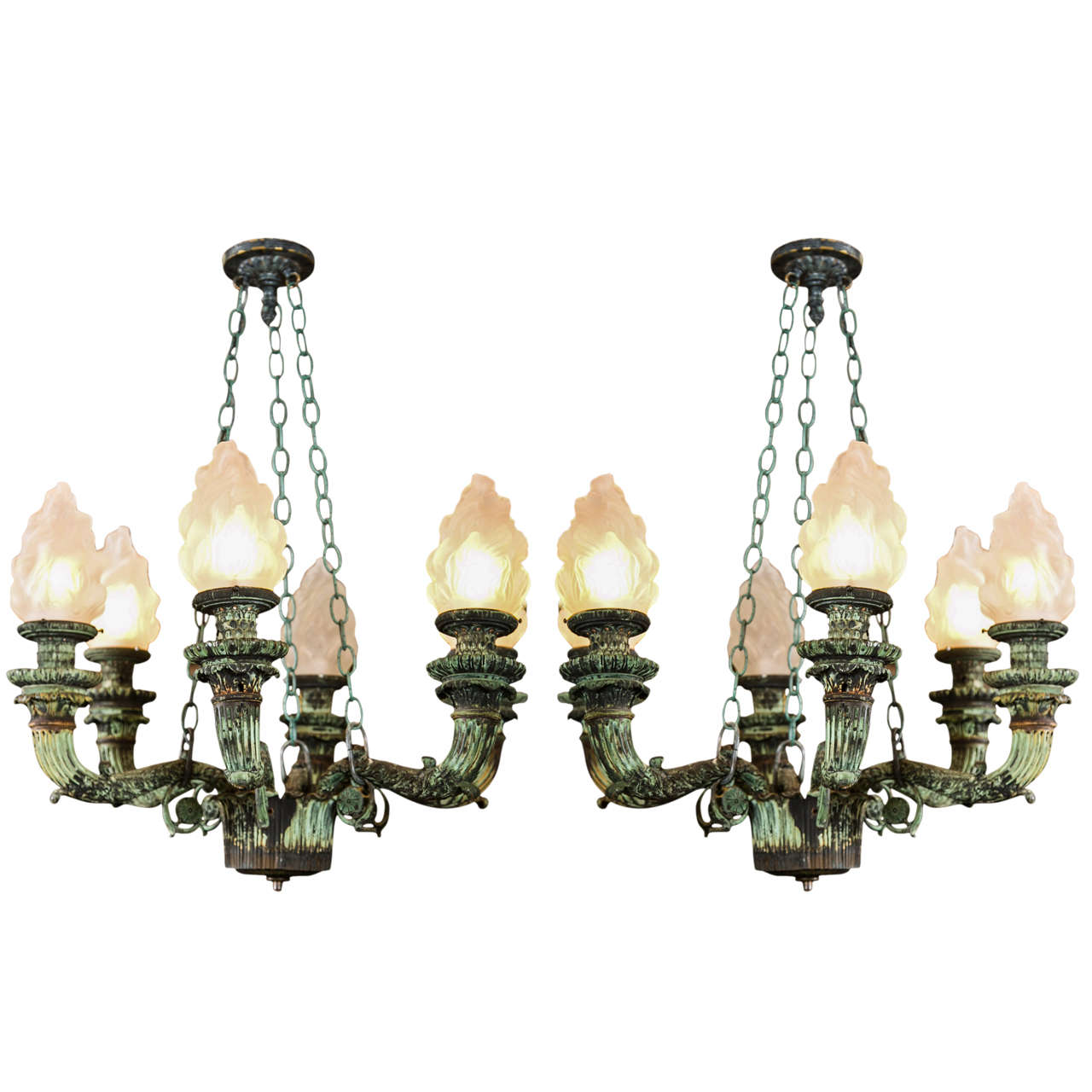 Pair of Antique Bronze Chandeliers Salvaged From Archiitectural Design ...