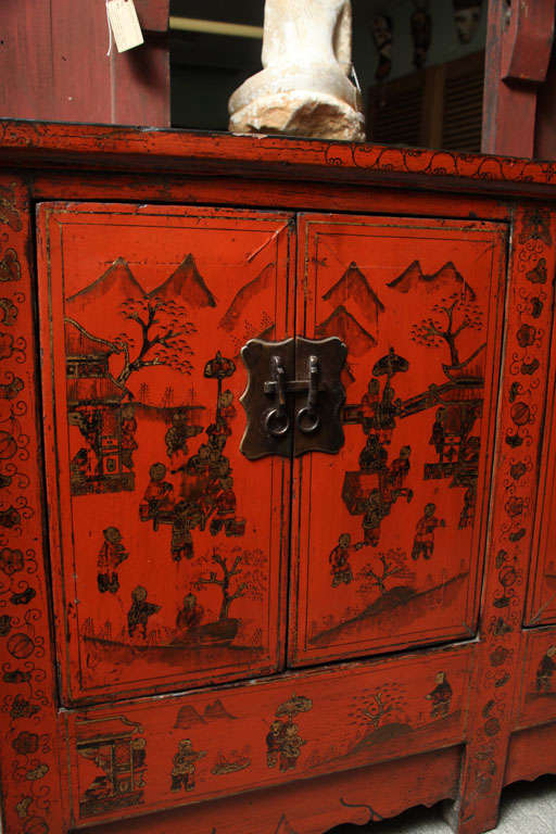 Chinese 19th Century Red Lacquered Sideboard With Gold Chinoiserie ...