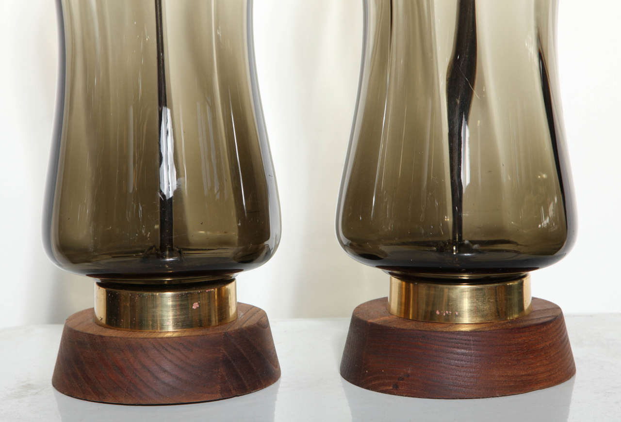 Monumental Pair of Blenko Style Olive "Hourglass" Glass Table Lamps ...