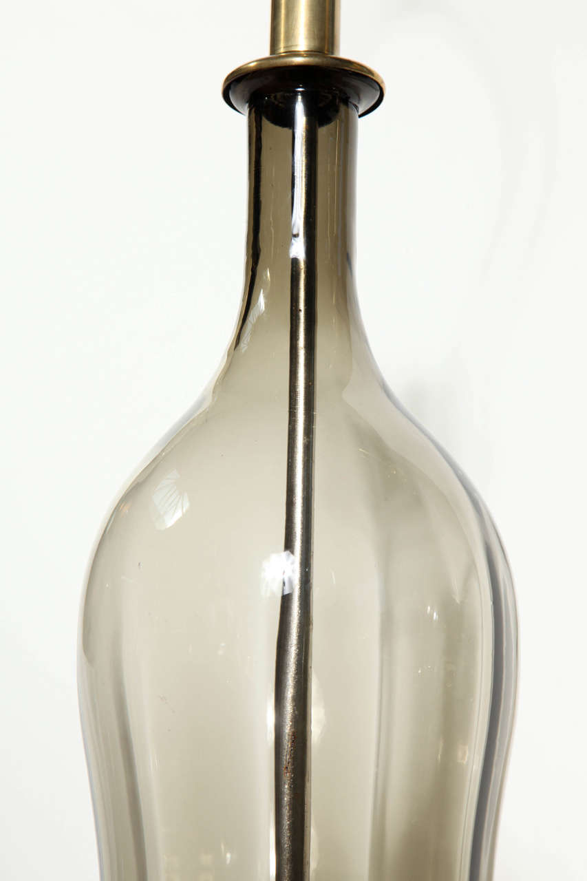 Monumental Pair of Blenko Style Olive "Hourglass" Glass Table Lamps ...