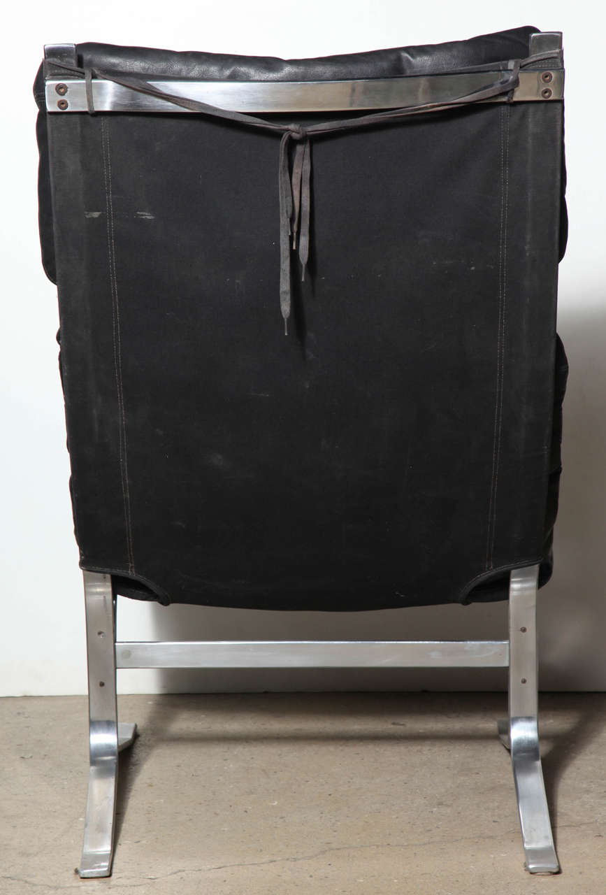Ingmar Relling "Siesta" Style Black Leather and Chrome Lounge Chair at ...