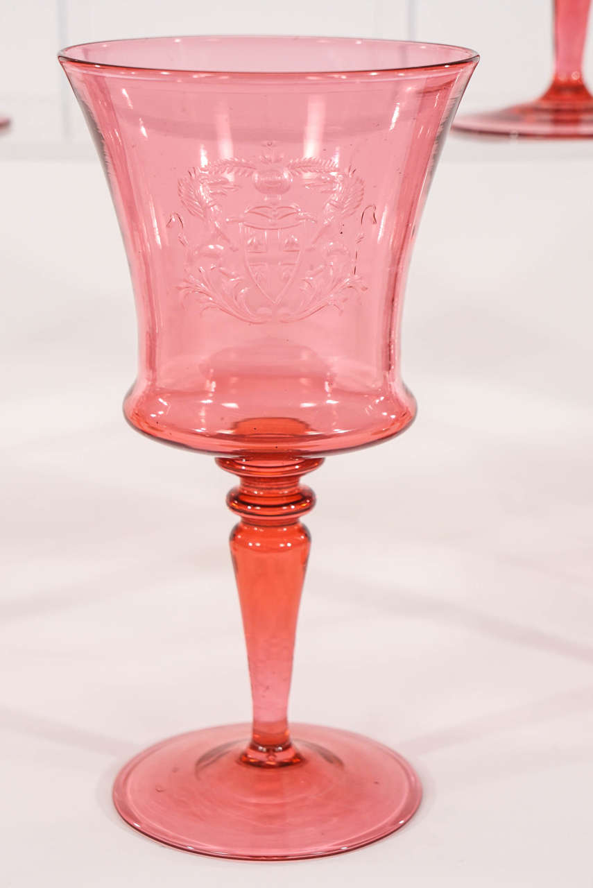 Ten Steuben "Gold Ruby" Handblown Crystal Goblets with Engraved ...