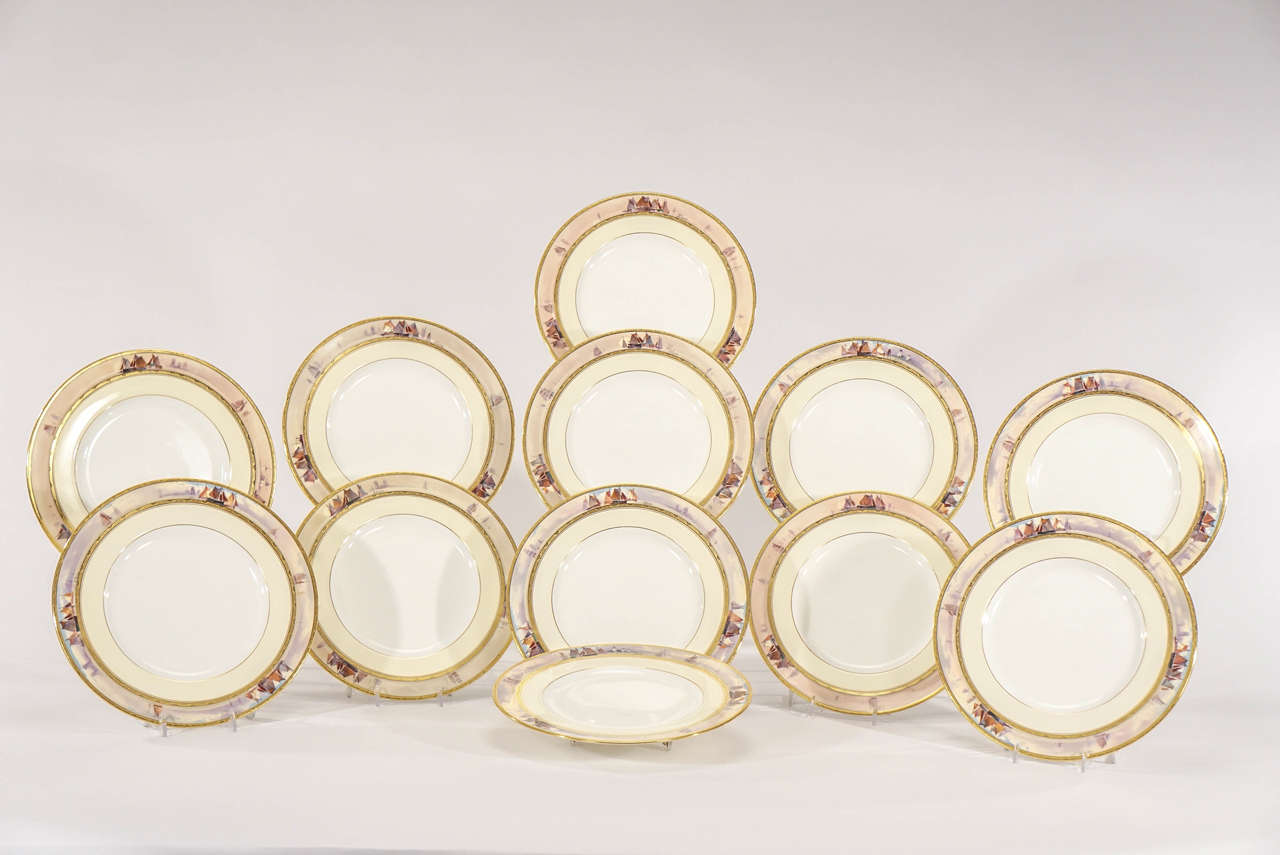 12 Minton Dinner Plates Hand-Painted Nautical Maritime Motif Signed J E ...